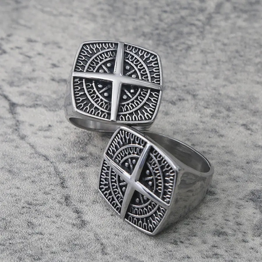 Kompass Ring-Biker Schmuck Massiv-Edelstahl Siegelring-großer Ring-breiter